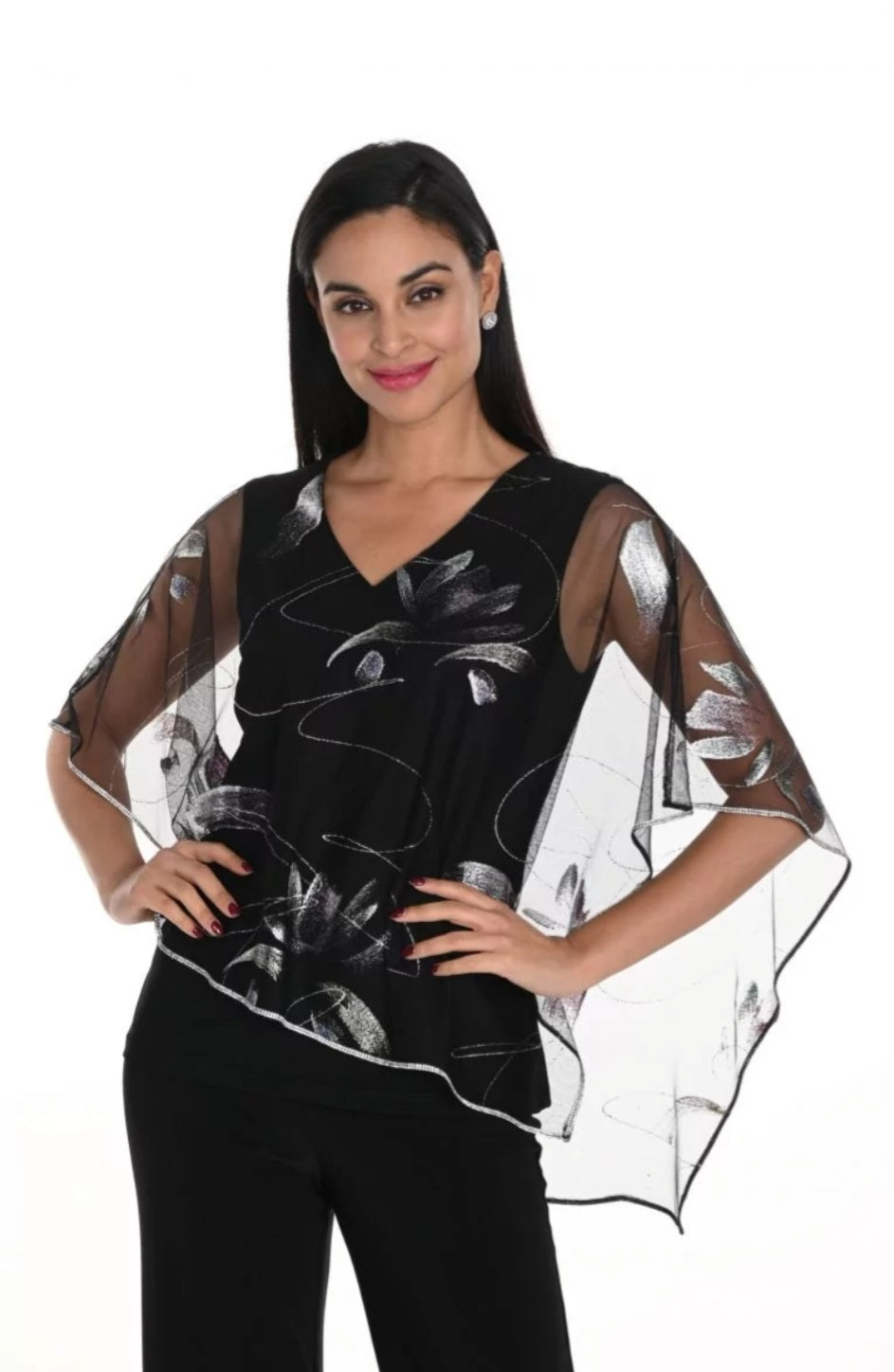 Frank Lyman sheer mesh evening top – Tonia T Boutique